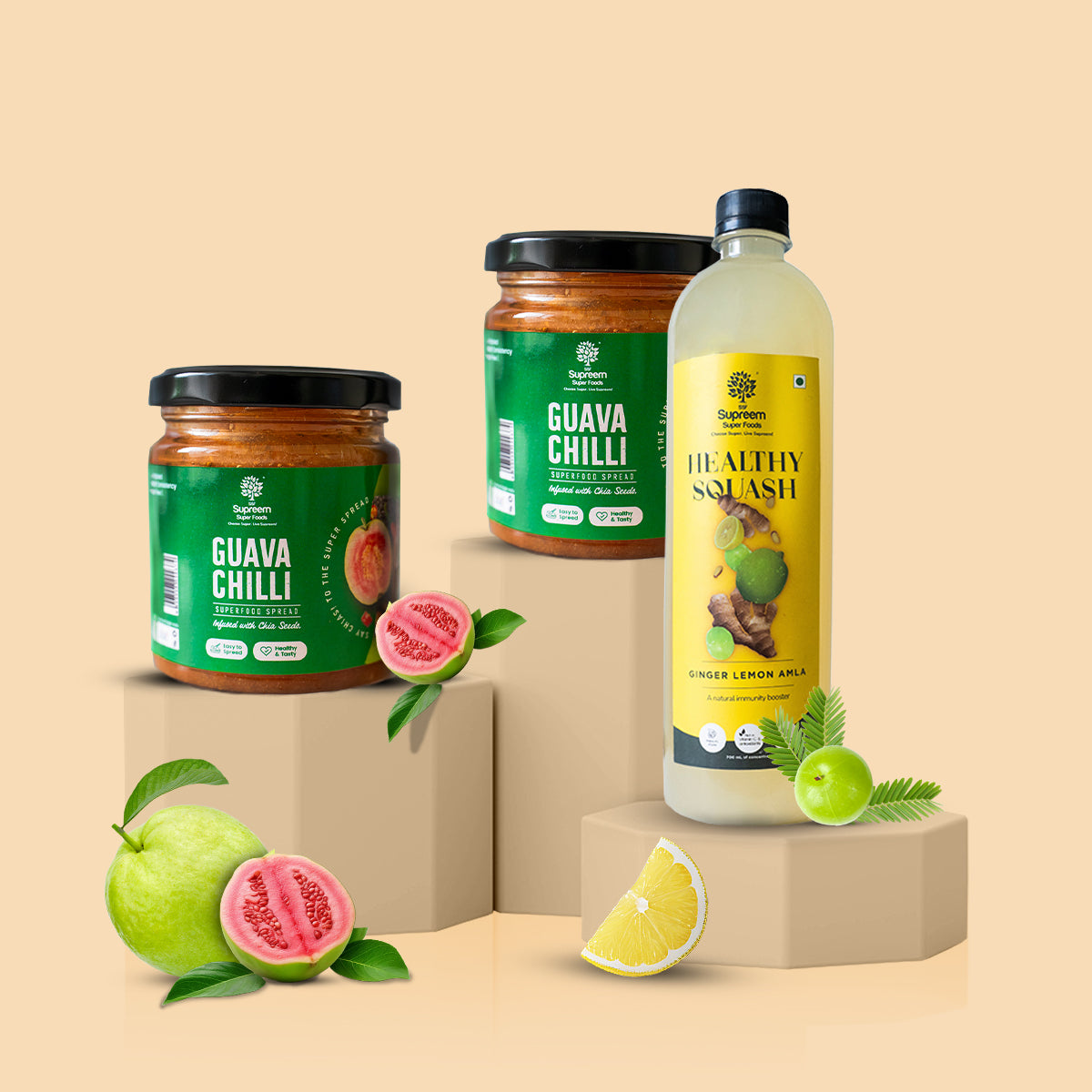 Ginger Lemon Amla Squash + Guava Chilli Spread 200gms – Supreem Super Foods